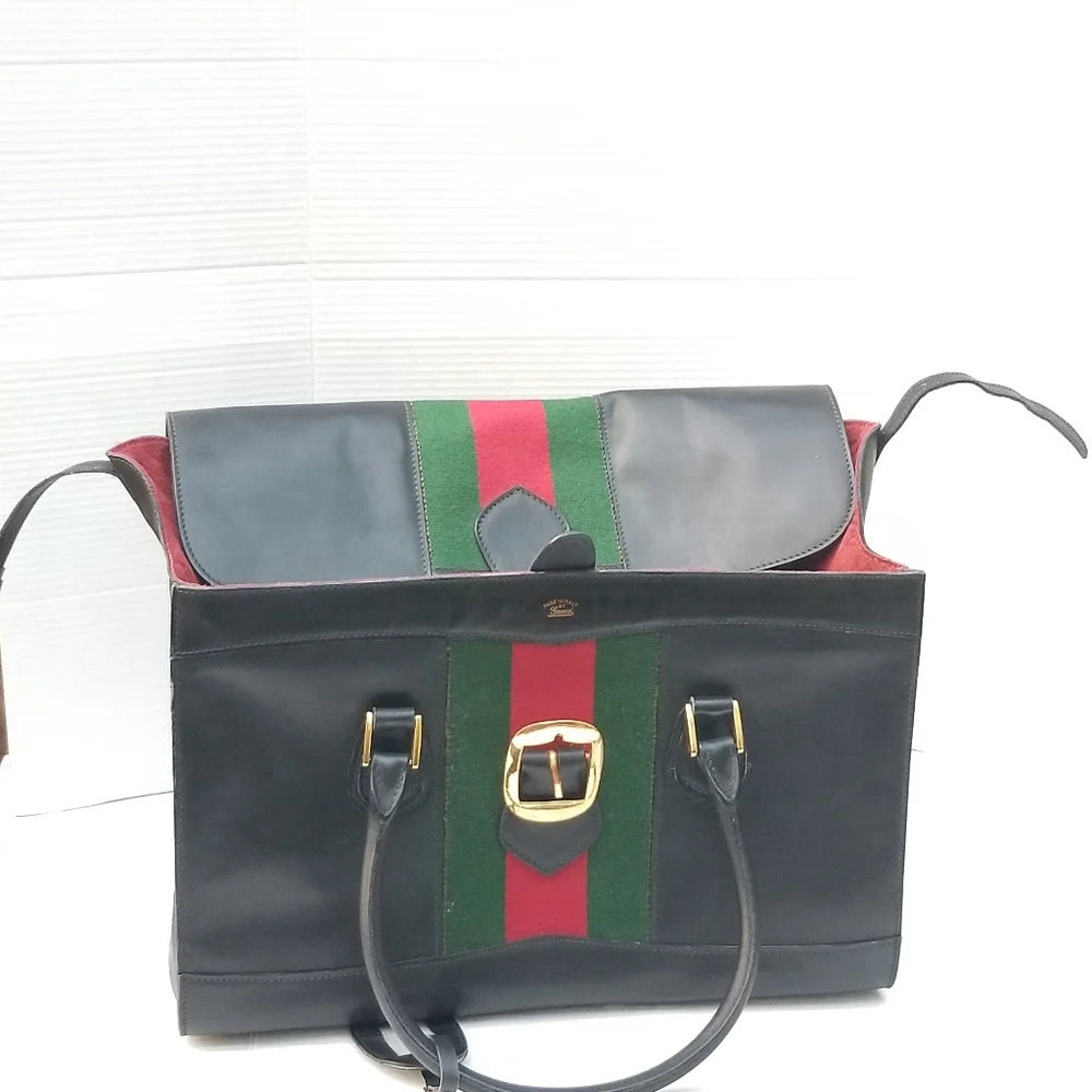 Gucci | Bags | Auth Vintage Gucci Web Rare Unisex Boston Carryall ...